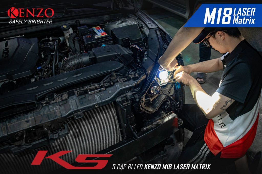 Độ đèn KIA K5 với 3 cặp Bi Led Kenzo M18 Laser Matrix