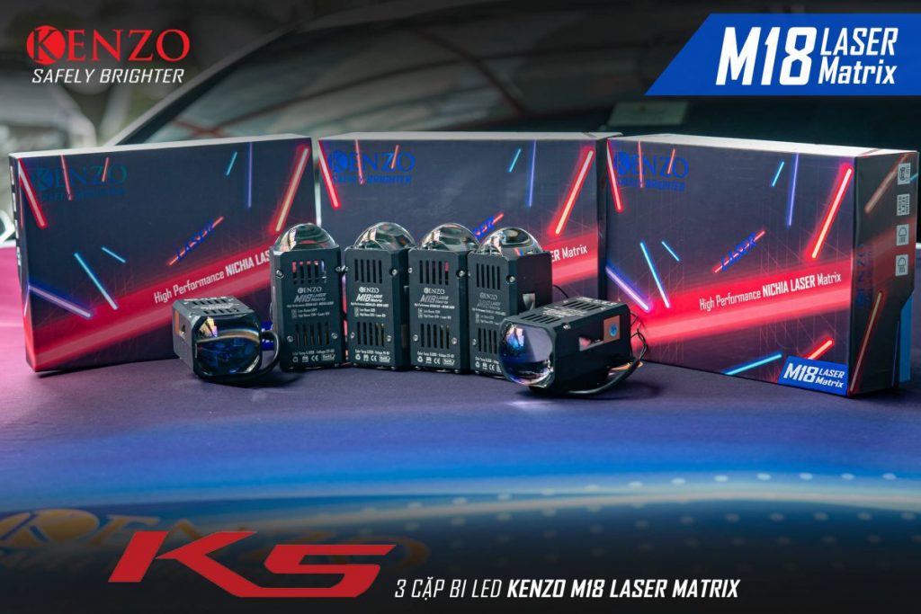 Độ đèn KIA K5 với 3 cặp Bi Led Kenzo M18 Laser Matrix