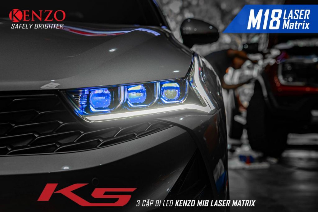 Độ đèn KIA K5 với 3 cặp Bi Led Kenzo M18 Laser Matrix